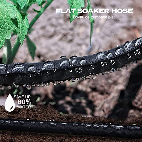 Flat Soaker Hose for garden beds,50 FT Double Layer Design 5/8" Heavy Duty -Saves 80% Water Drip Weeper Hoses Black