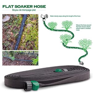 Flat Soaker Hose for garden beds,50 FT Double Layer Design 5/8" Heavy Duty -Saves 80% Water Drip Weeper Hoses Black