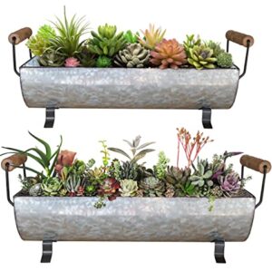 ShabbyDecor Galvanized Metal Trough Succulent Planter Farmhouse Metal Tray Rustic Tabletop Centerpiece Décor Set of 2