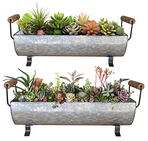 ShabbyDecor Galvanized Metal Trough Succulent Planter Farmhouse Metal Tray Rustic Tabletop Centerpiece Décor Set of 2