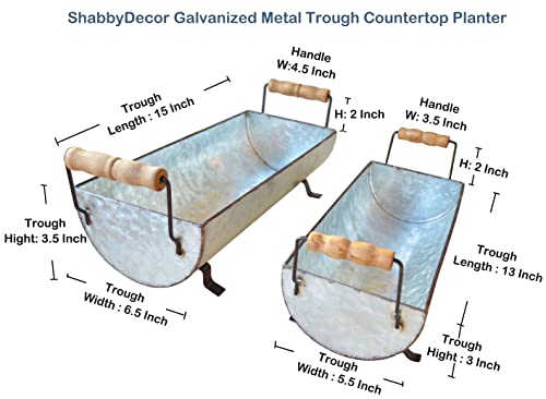 ShabbyDecor Galvanized Metal Trough Succulent Planter Farmhouse Metal Tray Rustic Tabletop Centerpiece Décor Set of 2