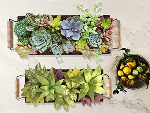 ShabbyDecor Galvanized Metal Trough Succulent Planter Farmhouse Metal Tray Rustic Tabletop Centerpiece Décor Set of 2