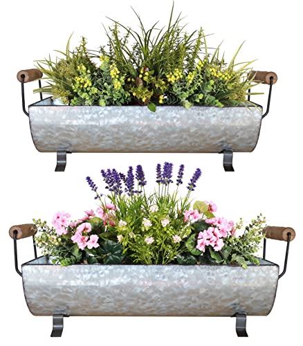 ShabbyDecor Galvanized Metal Trough Succulent Planter Farmhouse Metal Tray Rustic Tabletop Centerpiece Décor Set of 2