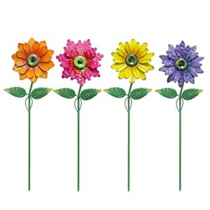 hogardeck metal flower decorative garden stakes,4 pcs 20″ outdoor garden decor shaking head sunflowers daisy ornament, yard art spring decorations for patio lawn