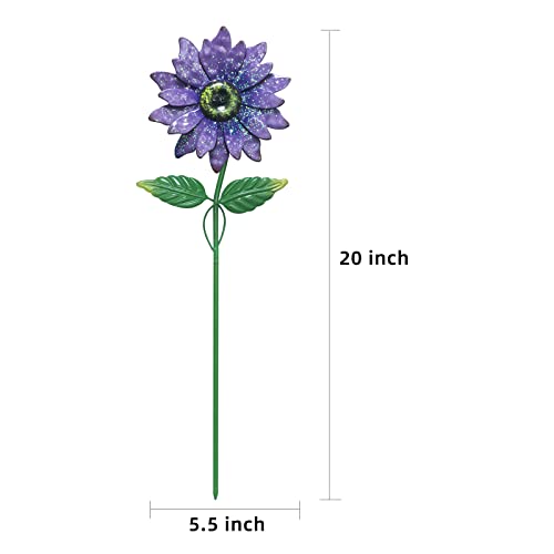 hogardeck Metal Flower Decorative Garden Stakes,4 Pcs 20" Outdoor Garden Decor Shaking Head Sunflowers Daisy Ornament, Yard Art Spring Decorations for Patio Lawn