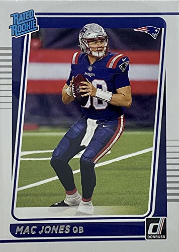 Mac Jones 2021 Donruss Mint Rated Rookie Card #255 picturing this First Round Pick in his Blue New England Patriots Jersey