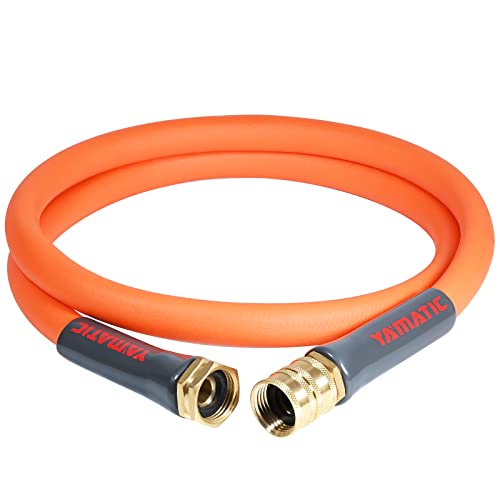 YAMATIC Female to Female Short Garden Hose 5/8 in x 5 ft, 2 in 1 Dual Use Heavy Duty Leader Hose with Solid Brass Connector, All-Weather Water Hose, Burst 600 PSI