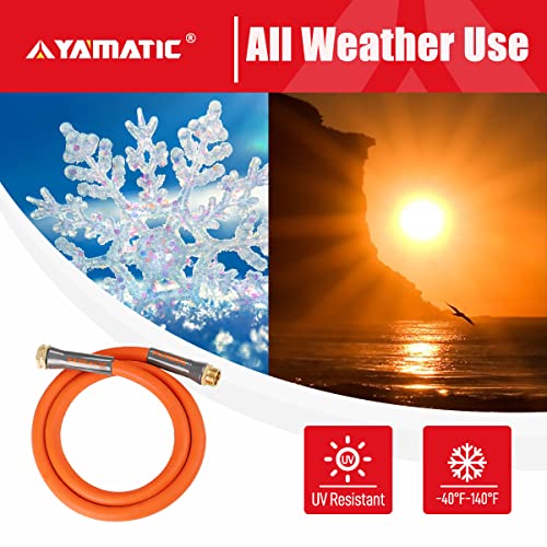 YAMATIC Female to Female Short Garden Hose 5/8 in x 5 ft, 2 in 1 Dual Use Heavy Duty Leader Hose with Solid Brass Connector, All-Weather Water Hose, Burst 600 PSI