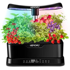 hydroponic growing system 12 pods, hemoplt herb garden kit indoor, indoor garden with w/full spectrum 5l water tank, height adjustable (7″ to 23″), smart timer, led grow lights, slient pump