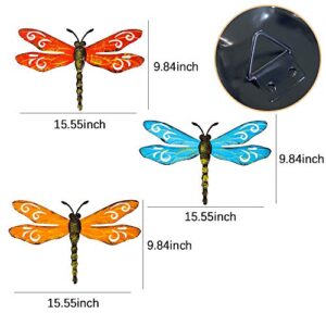 Scwhousi Metal Dragonfly Wall Decor Outdoor Garden Fence Art,Hanging Decorations for Living Room, Bedroom, 3 Pack