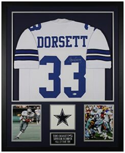 tony dorsett autographed and framed white dallas jersey auto beckett coa