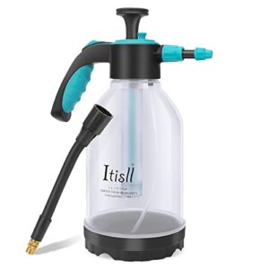 itisll manual garden sprayer 360 degree adjustable brass nozzle hand lawn pressure pump sprayer safety valve with extended spray wand, durable polyethylene rod 0.5 gal