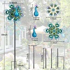 DREAMSOUL Peacock Wind Spinner 60" Double Wind Sculpture Spinner Outdoor Metal Stake Yard Spinners Garden Decorative Kinetic Wind Catcher Windmills for Patio Yard Lawn Garden Decor