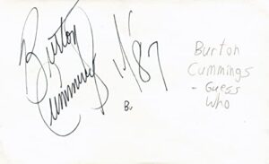 burton cummings singer musician guess who rock band signed index card jsa coa