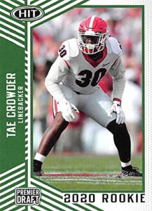 2020 sage hit premier draft green #52 tae crowder georgia official pre draft prospect football trading card in raw (nm or better) condition