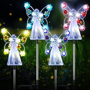 tujoe 4 pieces solar angel garden stake lights, led garden decorations, multicolor angel solar outdoor garden lights, cemetery decorations for grave yard, memory sympathy gifts favor