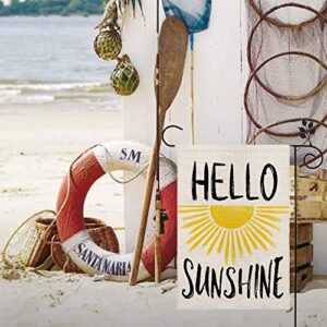 CROWNED BEAUTY Summer Hello Sunshine Garden Flag 12×18 Inch Boho Double Sided Vertical Yard Outside Flag