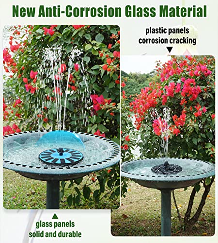 GAIZERL Solar Fountain Bird Bath Fountains Upgraded 100% Glass Panel, Solar Powered Water Fountain Pump with 8 Nozzle & 4 Fixer for Garden, Pond, Pool, Patio, Fish Tank, Outdoor - No Battery Needed