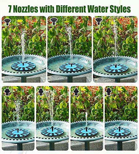 GAIZERL Solar Fountain Bird Bath Fountains Upgraded 100% Glass Panel, Solar Powered Water Fountain Pump with 8 Nozzle & 4 Fixer for Garden, Pond, Pool, Patio, Fish Tank, Outdoor - No Battery Needed