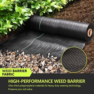 Garden Weed Barrier Landscape Fabric Heavy Duty, Woven Ground Cover Weed Barrier, Black Mulch for Landscaping Fabric, Weed Control Fabric Mat for Garden Beds, Landscaping, Driveway 5x50FT