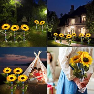 Solar Sunflower Lights Outdoor Garden Decorations, 4 in 1 Solar Flower Lights with Remote, 8 Shinning Modes 4 Brightness Level IP65 Waterproof Auto On/Off Led Garden Stake Lights for Yard Lawn Patio