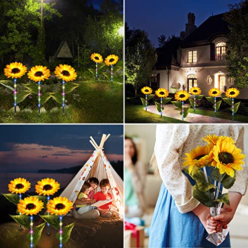 Solar Sunflower Lights Outdoor Garden Decorations, 4 in 1 Solar Flower Lights with Remote, 8 Shinning Modes 4 Brightness Level IP65 Waterproof Auto On/Off Led Garden Stake Lights for Yard Lawn Patio