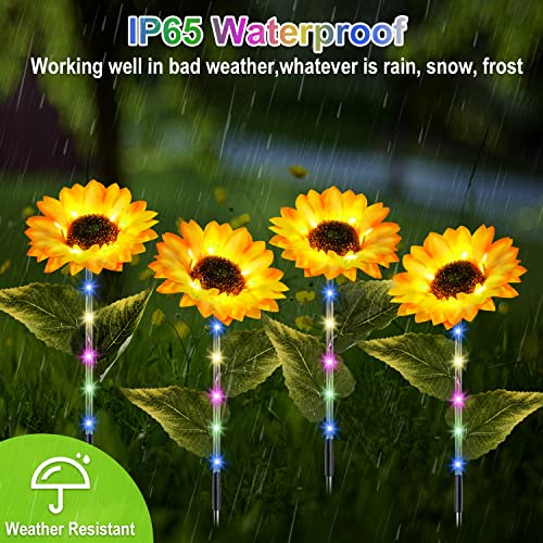 Solar Sunflower Lights Outdoor Garden Decorations, 4 in 1 Solar Flower Lights with Remote, 8 Shinning Modes 4 Brightness Level IP65 Waterproof Auto On/Off Led Garden Stake Lights for Yard Lawn Patio