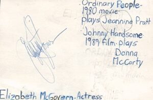 elizabeth mcgovern actress ordinary people autographed signed index card jsa coa