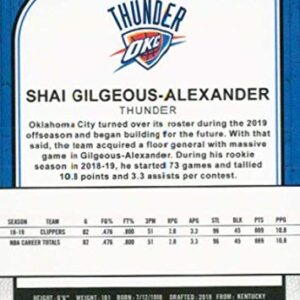 2019-20 Panini Hoops Premium Stock Retail #80 Shai Gilgeous-Alexander Oklahoma City Thunder NBA Basketball Trading Card