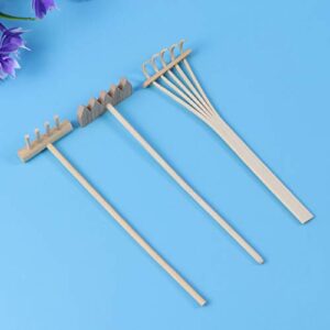 HEALLILY Mini Zen Garden Rake Bamboo Tool Set Rake Sand Rock Push Drawing Pen Desktop Decor Accessories 3Pcs