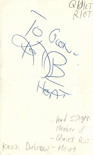 Kevin Dubrow Singer Quiet Riot Heat Music Autographed Signed Index Card JSA COA