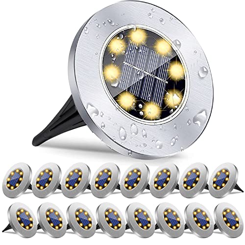 Solar Ground Lights, Yard Lights ，16Pack Solar Outdoor Lights, Outdoor Solar Disk Lights Waterproof LED in-Ground Lights, landscape lighting for Pathway, Yard, Deck, Lawn, Patio, Walkwaygarden decor