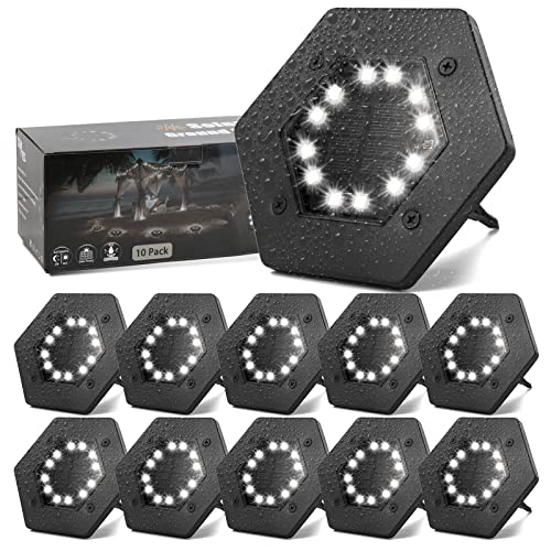 TAC TEC Solar Ground Lights Outdoor, 12 LEDs Waterproof Garden Solar Powered Lights, Bright Décor Solar Landscape Lighting for Driveway/Pathway/Walkway, Inground Lights for Yard (Cool White, 10 Pack)