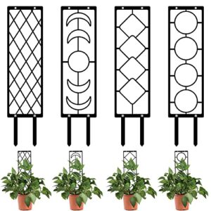 set of 4 small metal plant trellis house plant pot trellises mini climbing plant garden trellises indoor potted plants trellis with screws for garden home flowers vine support, 19 x 4.8 inch