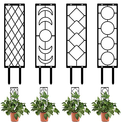 Set of 4 Small Metal Plant Trellis House Plant Pot Trellises Mini Climbing Plant Garden Trellises Indoor Potted Plants Trellis with Screws for Garden Home Flowers Vine Support, 19 x 4.8 inch