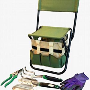 Garden Tool Set Organizer | Garden Seat Folding Stool Gardening Chair Kneeler with Backing | Gardener Bag | Gardening Tools Set | Top Gardening Gifts for Mom and Dad Includes Aluminum Tools