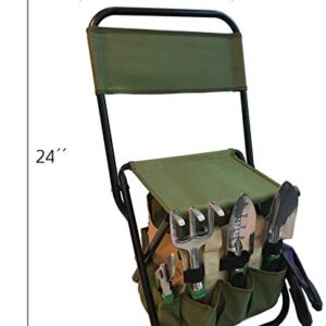 Garden Tool Set Organizer | Garden Seat Folding Stool Gardening Chair Kneeler with Backing | Gardener Bag | Gardening Tools Set | Top Gardening Gifts for Mom and Dad Includes Aluminum Tools