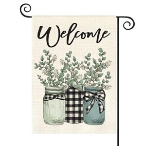 avoin colorlife eucalyptus mason jar spring summer garden flag 12×18 inch double sided outside, buffalo plaid welcome yard outdoor flag