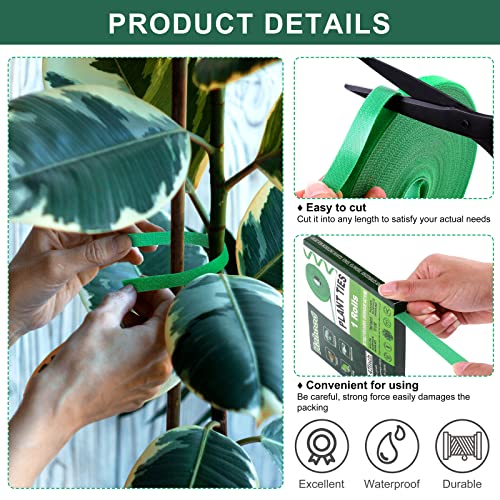 Hahood Plant Ties Reusable Garden Tape Adjustable Plant Support for Effective Growing Nylon Plant Tie Strap for Flowers, Tomato, Vines, Tree (50 Feet x 0.47 Inches, Green)