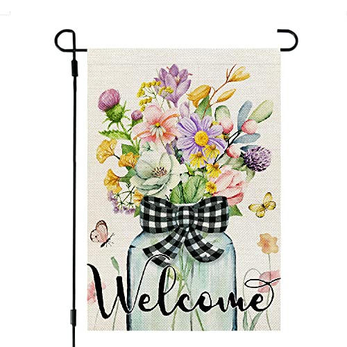 CROWNED BEAUTY Spring Garden Flag Floral 12x18 Inch Double Sided for Outside Welcome Burlap Small Yard Holiday Decoration CF742-12