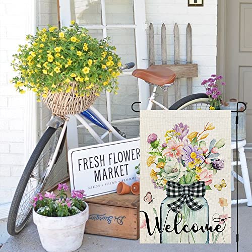 CROWNED BEAUTY Spring Garden Flag Floral 12x18 Inch Double Sided for Outside Welcome Burlap Small Yard Holiday Decoration CF742-12