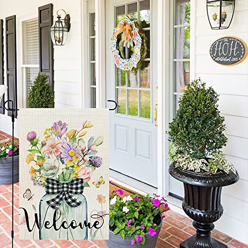 CROWNED BEAUTY Spring Garden Flag Floral 12x18 Inch Double Sided for Outside Welcome Burlap Small Yard Holiday Decoration CF742-12