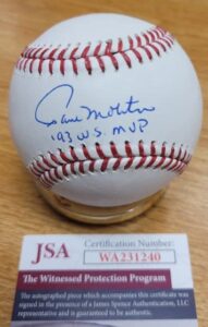 autographed paul molitor”93 ws mvp” official major league baseball jsa witness coa