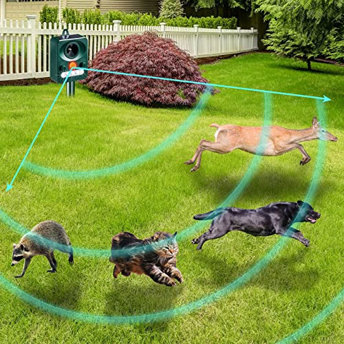 Solar Animal Repeller Animal Deterrent Devices Outdoor with Spike Repel Dogs, Cat, Squirrels, Raccoon, Rat Ultrasonic Animal Repeller Waterproof for Garden Yard House Use (4)