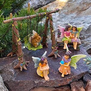 Mood Lab Fairy Garden - Accessories Kit with Miniature Figurines - Swing Set of 6 pcs - for Outdoor or House Decor