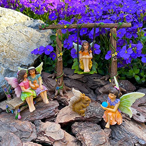 Mood Lab Fairy Garden - Accessories Kit with Miniature Figurines - Swing Set of 6 pcs - for Outdoor or House Decor