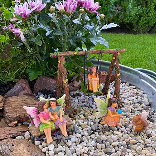 Mood Lab Fairy Garden - Accessories Kit with Miniature Figurines - Swing Set of 6 pcs - for Outdoor or House Decor