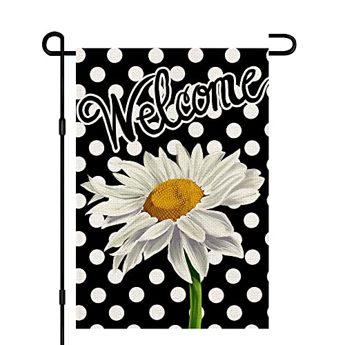 Welcome Daisy Garden Flag 12 x 18 Inch Double Sided Outside, Spring Summer Seasonal Holiday Yard Outdoor Decoration DF250