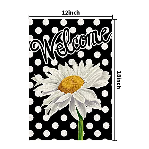 Welcome Daisy Garden Flag 12 x 18 Inch Double Sided Outside, Spring Summer Seasonal Holiday Yard Outdoor Decoration DF250