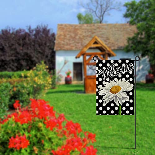 Welcome Daisy Garden Flag 12 x 18 Inch Double Sided Outside, Spring Summer Seasonal Holiday Yard Outdoor Decoration DF250